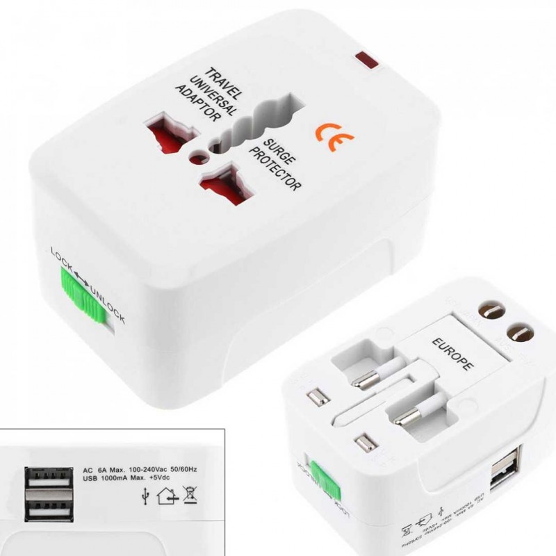 White Multi Purpose Global Universal Travel Adapter Plug