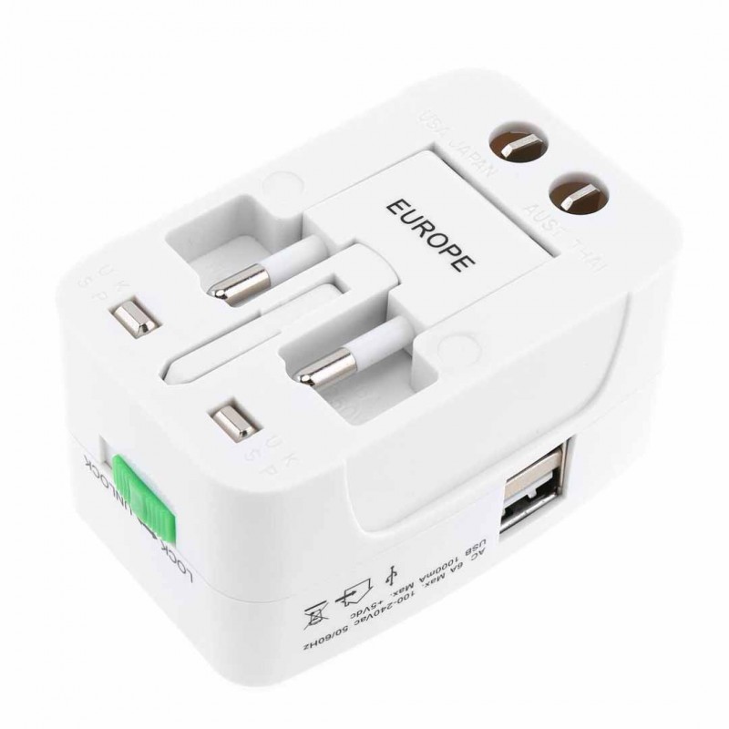 White Multi Purpose Global Universal Travel Adapter Plug