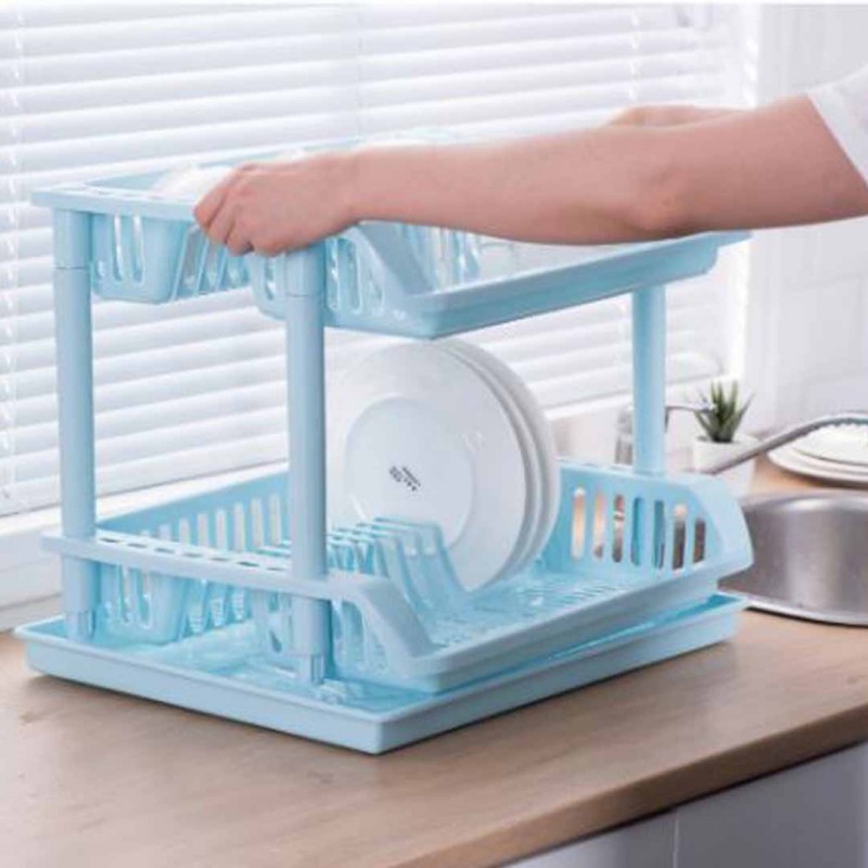 2 Layer Plastic Dish Rack Multi Function Dish Storage Rack