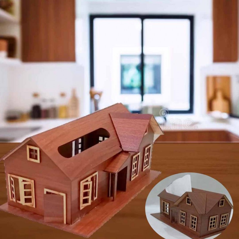 House Shaped Fine Wood Tissue Box