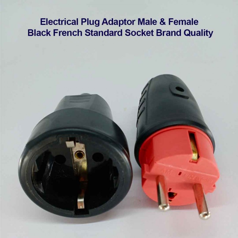 Electrical Plug Adaptor Male & Female Black French Standard Socket ...
