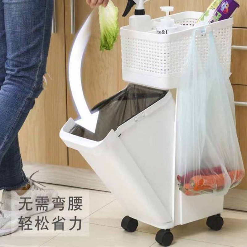 Movable Kitchen Trolley With Garbage Bin