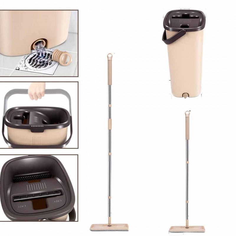 Squeeze Flat Floor Mop and Bucket Set with 2 Microfiber Mop | Premium ...