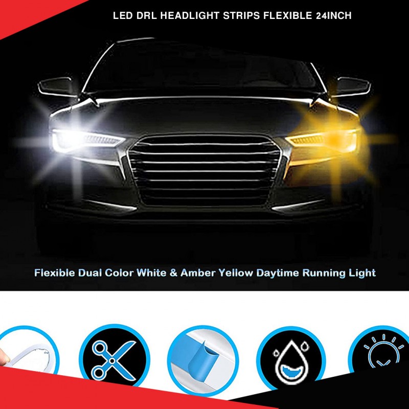 Universal Flexible Headlight Head Lamp DRL Dual Color External-60cm