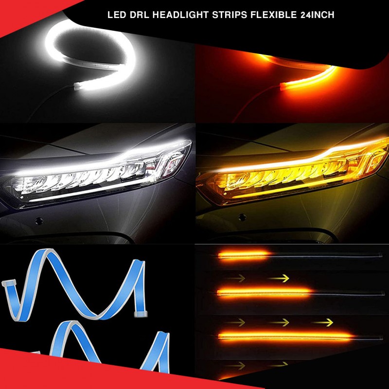 Universal Flexible Headlight Head Lamp DRL Dual Color External-60cm