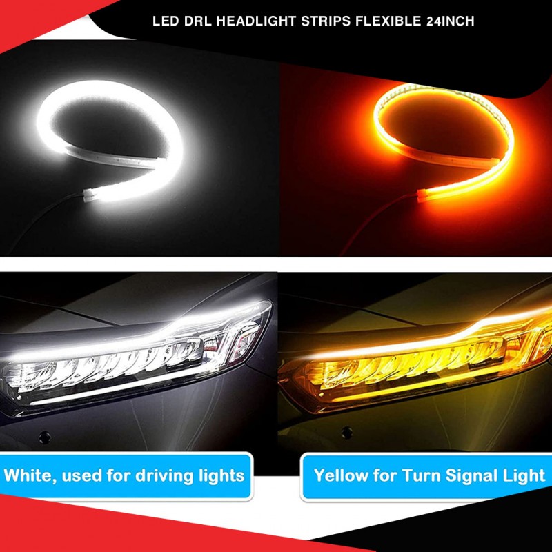 Universal Flexible Headlight Head Lamp DRL Dual Color External-60cm