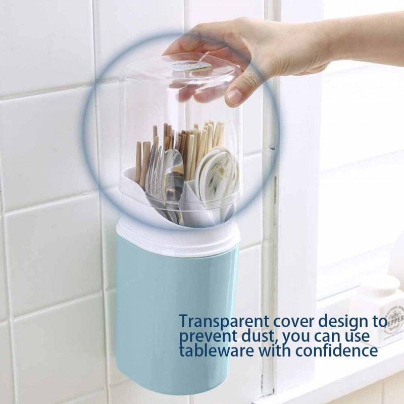 Plastic 4 Compartment Lid Cutlery Holder Wall Mounted