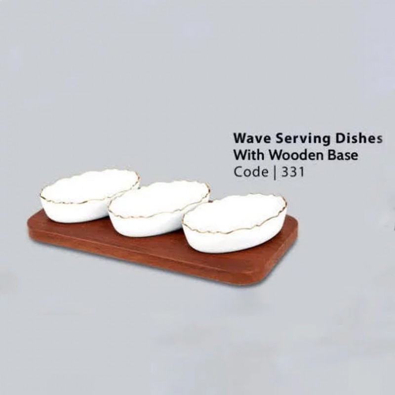 Wave Serving Dishes With Wooden Base