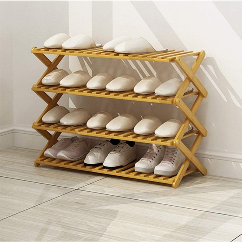 04 Layers Natural Bamboo Shoe Shelf Folding Shoe Display Stand