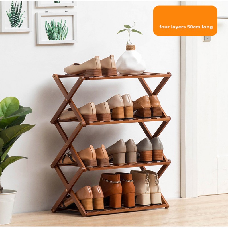 04 Layers Natural Bamboo Shoe Shelf Folding Shoe Display Stand