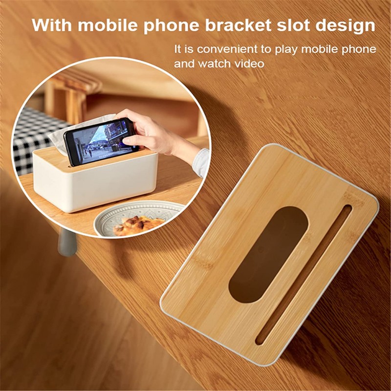 Multifunctional Bamboo Tissue Box Cover
