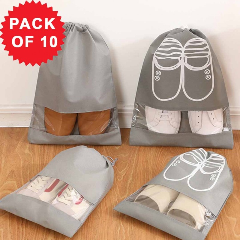 Shoes Drawstring Storage Bag Non-woven Travel Portable Bag Pack Of 10