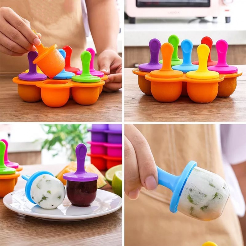 7 Molds Silicone Popsicle | Ice Cream Ice Pops Maker Set | Summer ...