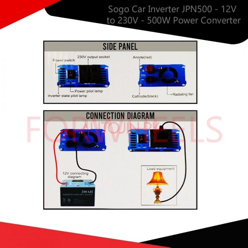 Sogo Car Inverter JPN500 - 12V to 230V - 500W Power Converter ...