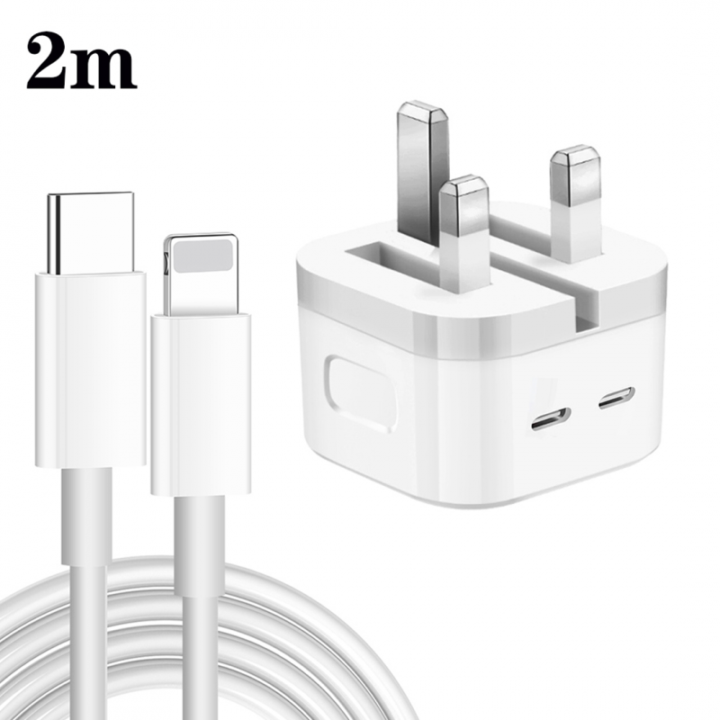 Iphone 14 Pro 3 Pin (Uk Pin) 50w Usb-C+C Power Adapter With Usb-C To ...