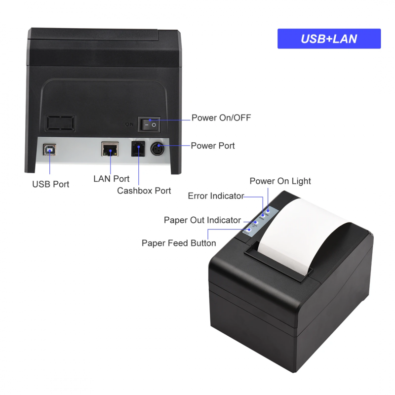 300u 80mm Thermal Receipt Printer Usb Interface 300mm/S Printing Speed ...