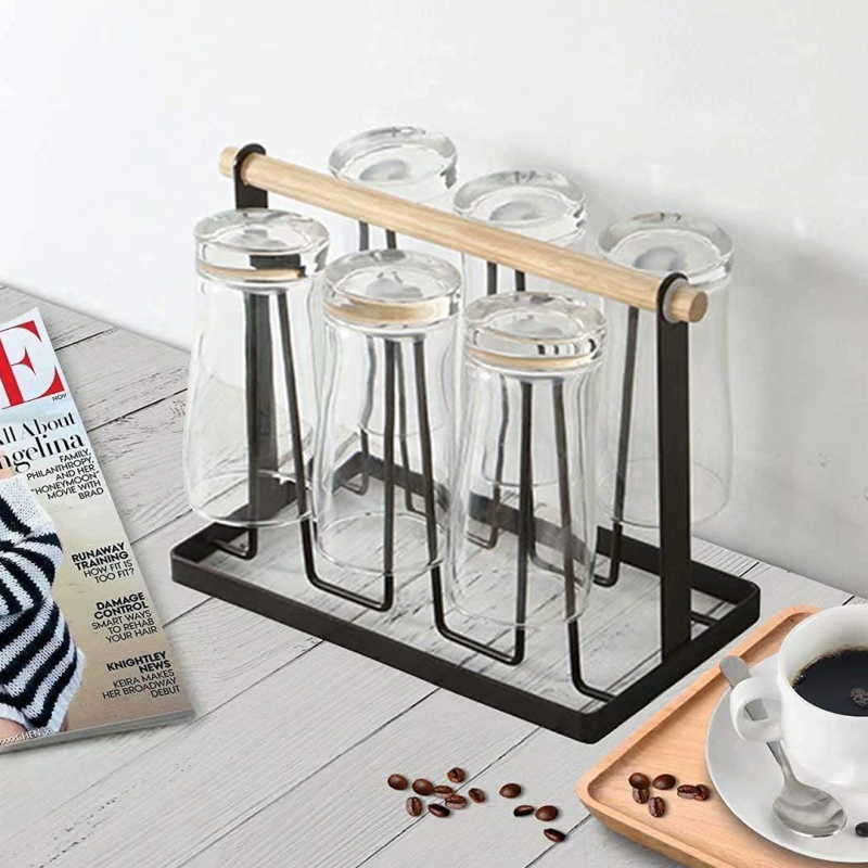 Wooden Handle Cup Drying Rack Stand | Kitchen Organiser | Shopright.pk