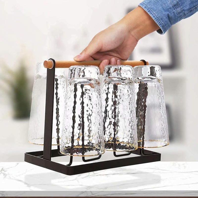 Wooden Handle Cup Drying Rack Stand | Kitchen Organiser | Shopright.pk