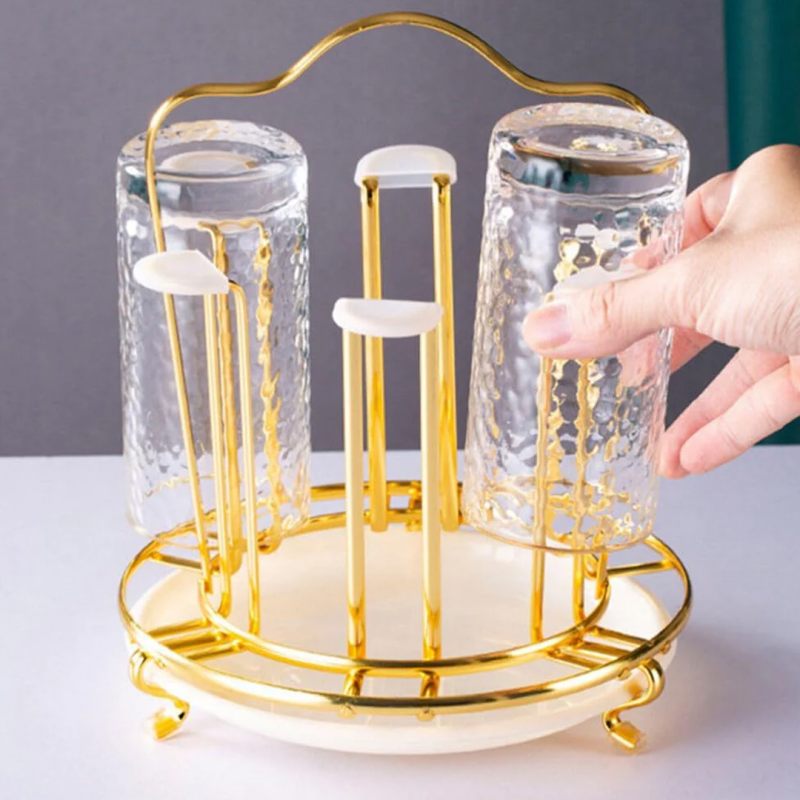 Buy Golden Glass Drying Rack Metal With Drainer Holder | Kitchen ...