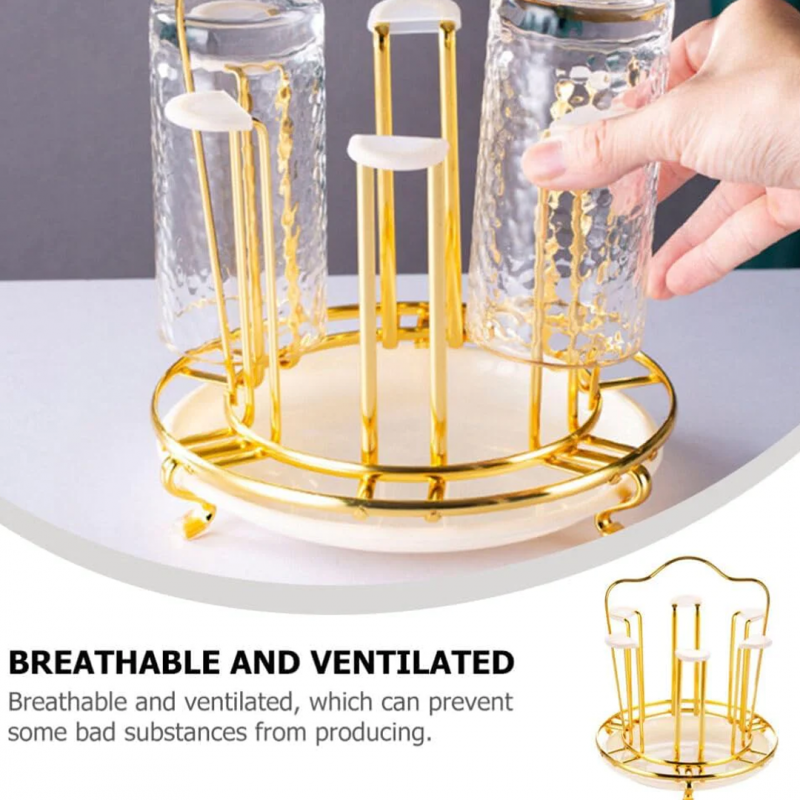Buy Golden Glass Drying Rack Metal With Drainer Holder | Kitchen ...