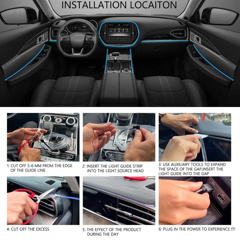 Car LED Interior Strip Ambient Lighting Kit - 12v | Car Accessories ...