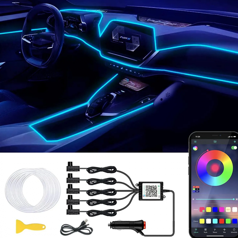 Car LED Interior Strip Ambient Lighting Kit - 12v | Car Accessories ...