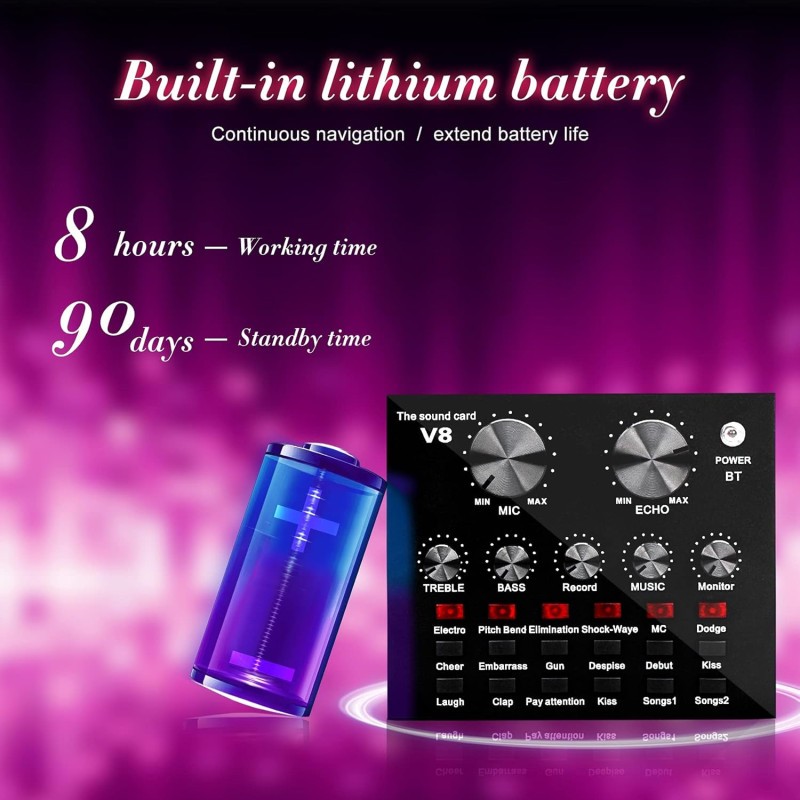 BM800+V8 Condenser Microphone Rechargeable With Metal Body | Microphone ...