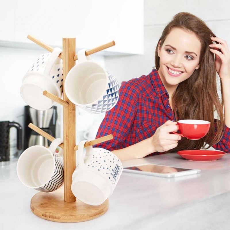 Tree Shape Wood Coffee Tea Cup Stand